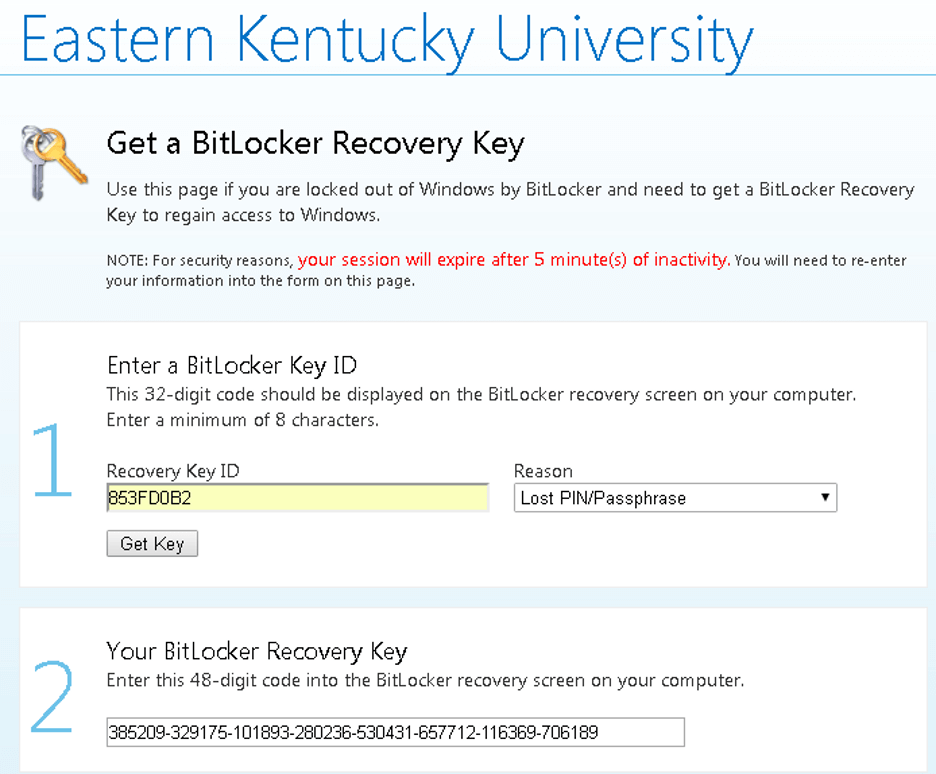 BitLocker Recovery - Eastern Kentucky University