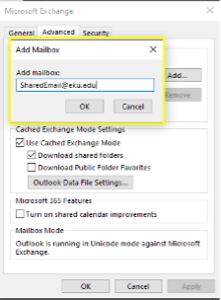 Adding a Shared Mailbox in Outlook - Eastern Kentucky University